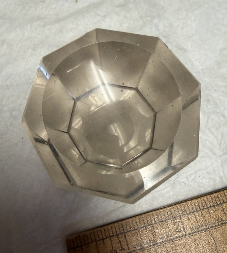 Vtg Small Faceted Octagonal Glass Paperweight Votive Candle Holder ...