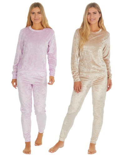 Crushed Velvet Pyjamas Super Soft Long Sleeve Lounge Pyjama Set ...