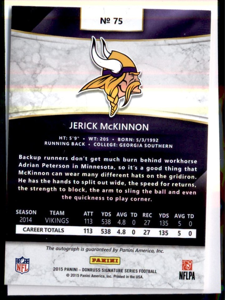 2014 Donruss Signature Jerick McKinnon Minnesota Vikings #75 | eBay
