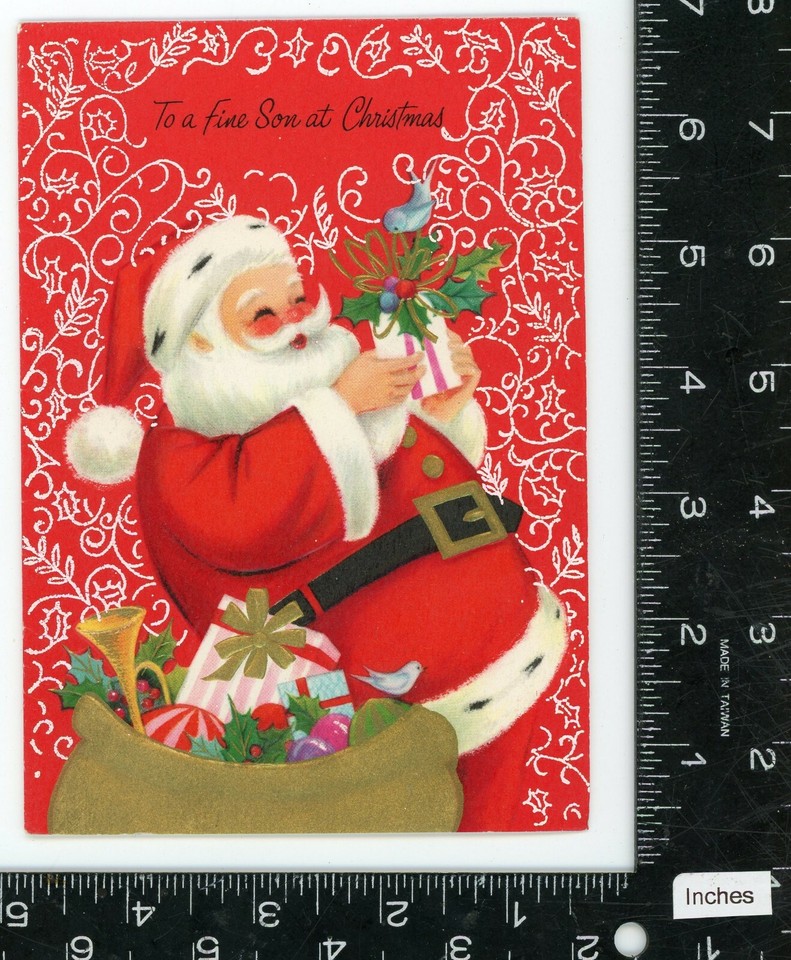 Vintage Santa Claus with presents Christmas greeting card For Son ...