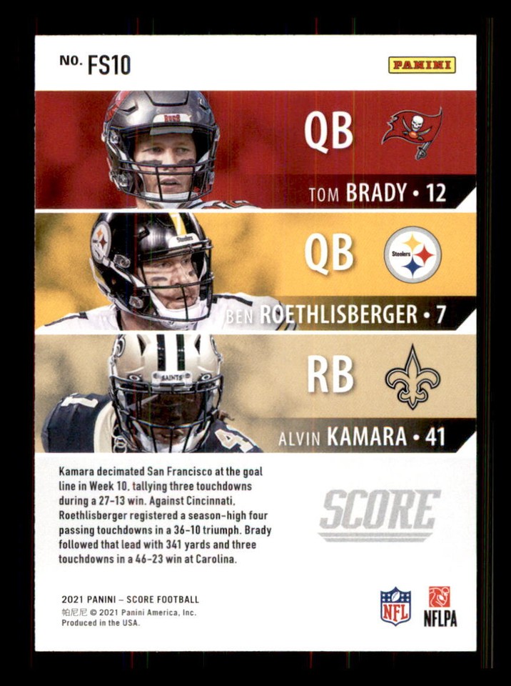 2021 FOOTBALL 2021 Score Kamara/Roethlisberger/Brady NFL #FS10 FS1 | eBay