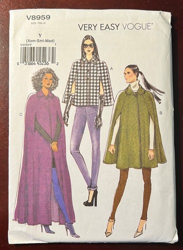 Vogue 8959 Cape Cloak Coat w/ Arm Slit 3 Lengths Easy Pattern Sz: xs ...