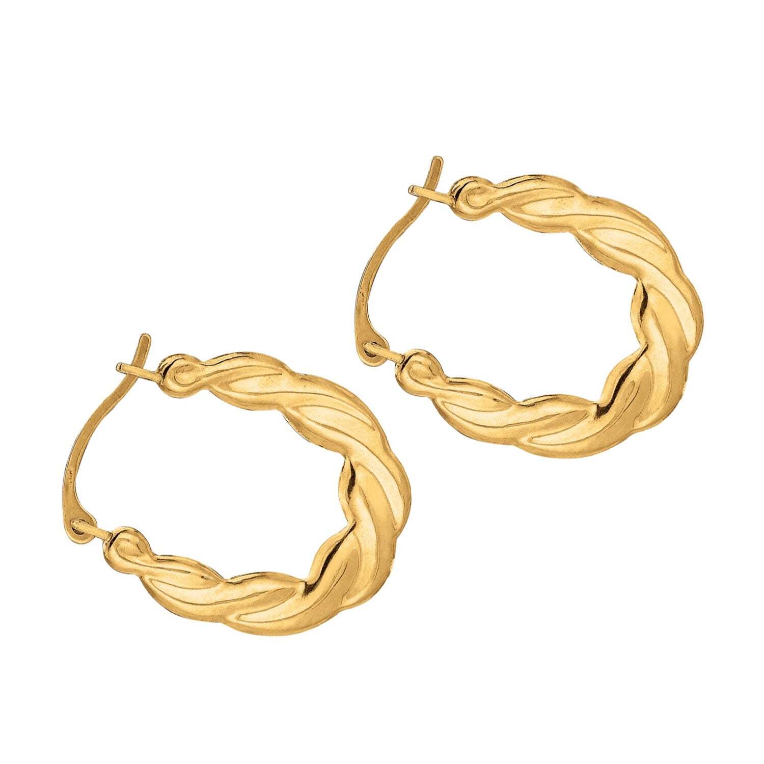10K Yellow Gold Oval Twisted Polished Fancy Hoop Earrings | eBay