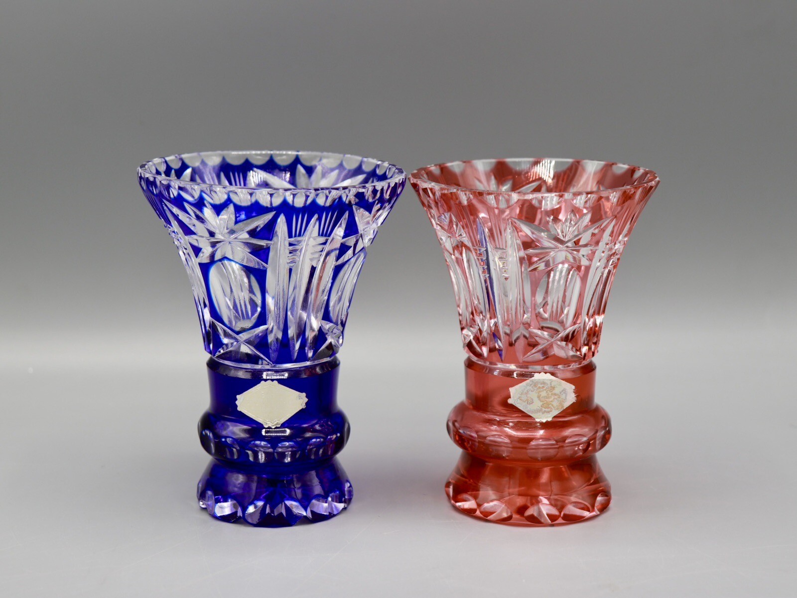 Pair Echt Bleikristall Cut To Clear Crystal 4" Vases Cobalt Cranberry Ruby MINT | eBay