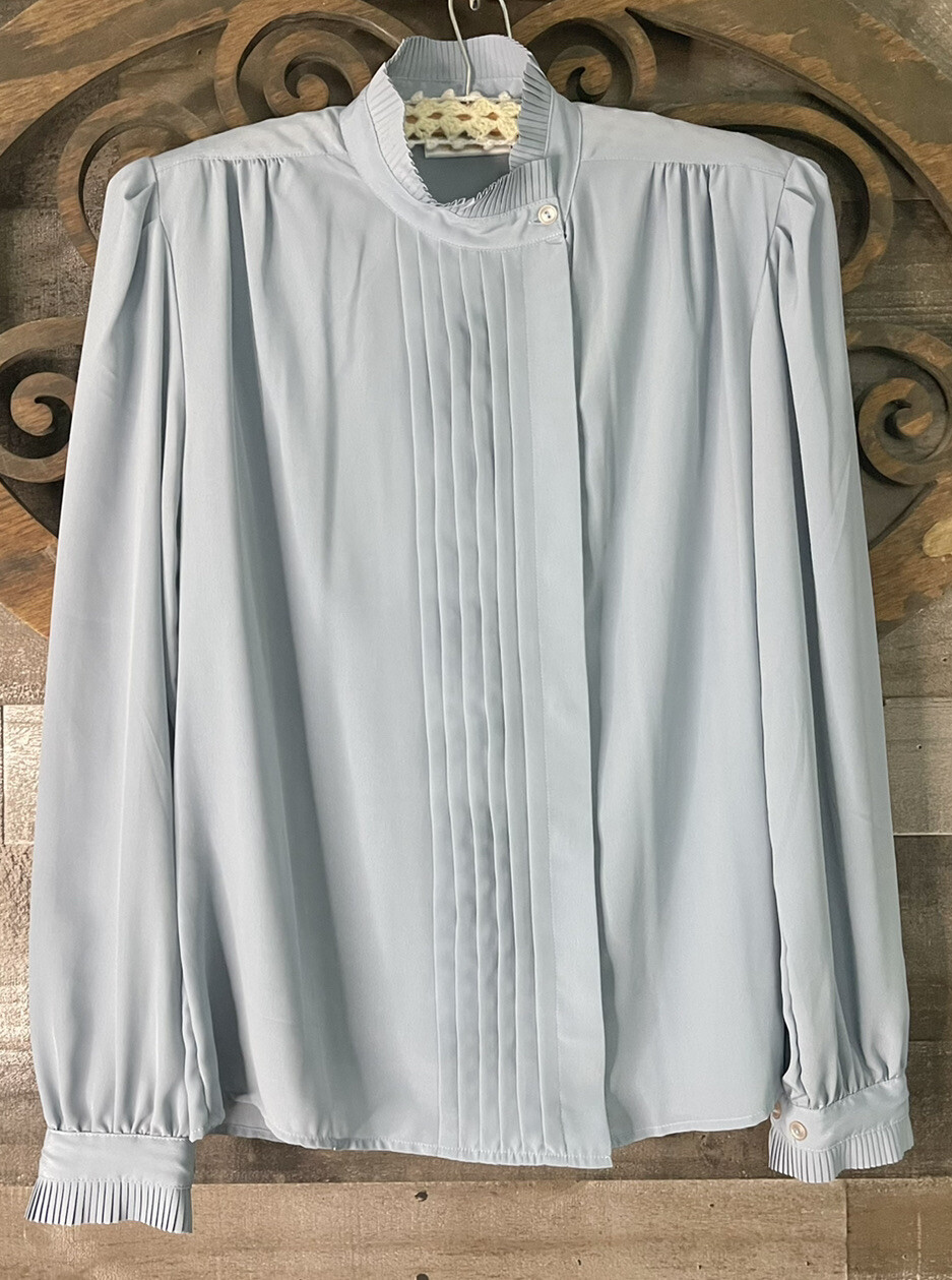 Vintage Blouse 80s 10 Baby Blue Pleats & Ruffles Secr… - Gem