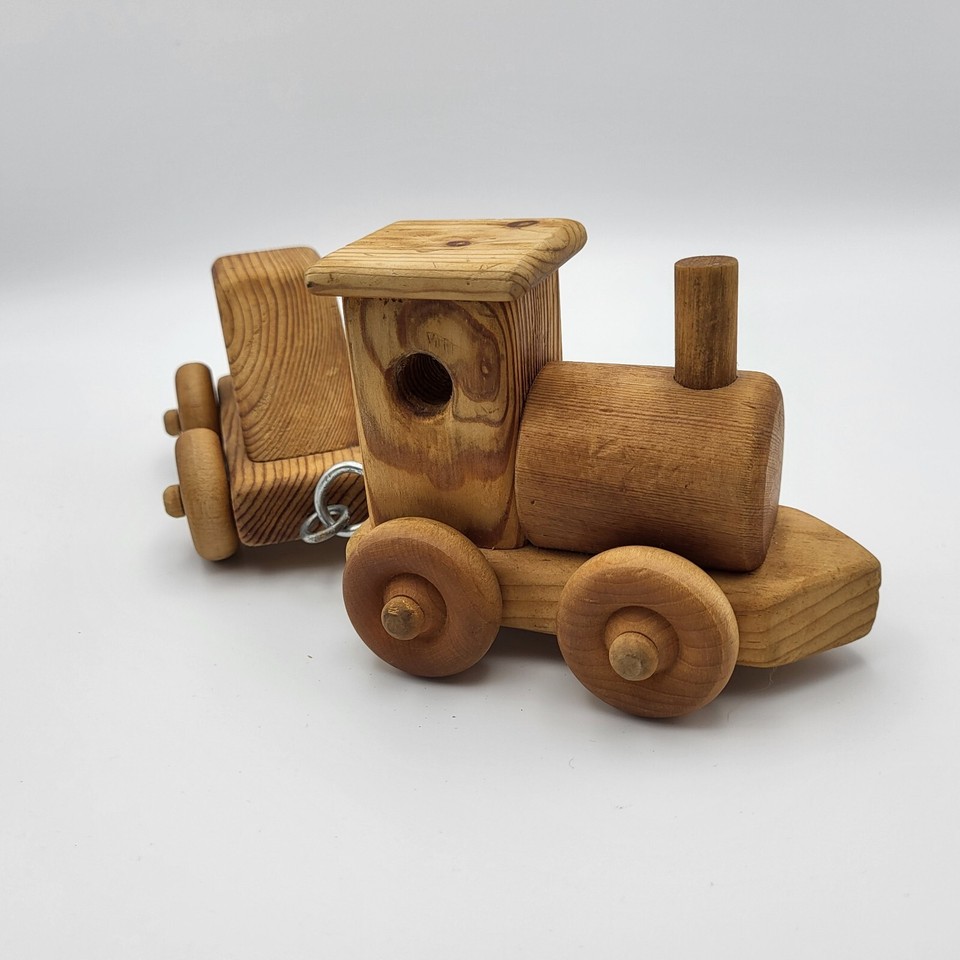 Handcrafted Wooden Train Engine with Car (2 pieces) Wood Stain Finish ...
