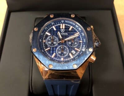 RUCKSTUHL BASEL MENS CHRONOGRAPH WATCH R500 WITH BLUE RUBBER STRAP ...