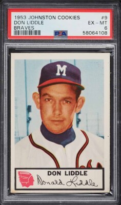 1953 Johnston Cookies Braves Baseball Don Liddle #9 Braves PSA 6 | eBay