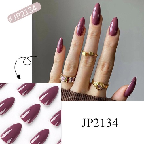24pcs Glossy Medium Almond Press On Nails - Glue On Fake False Nails ...
