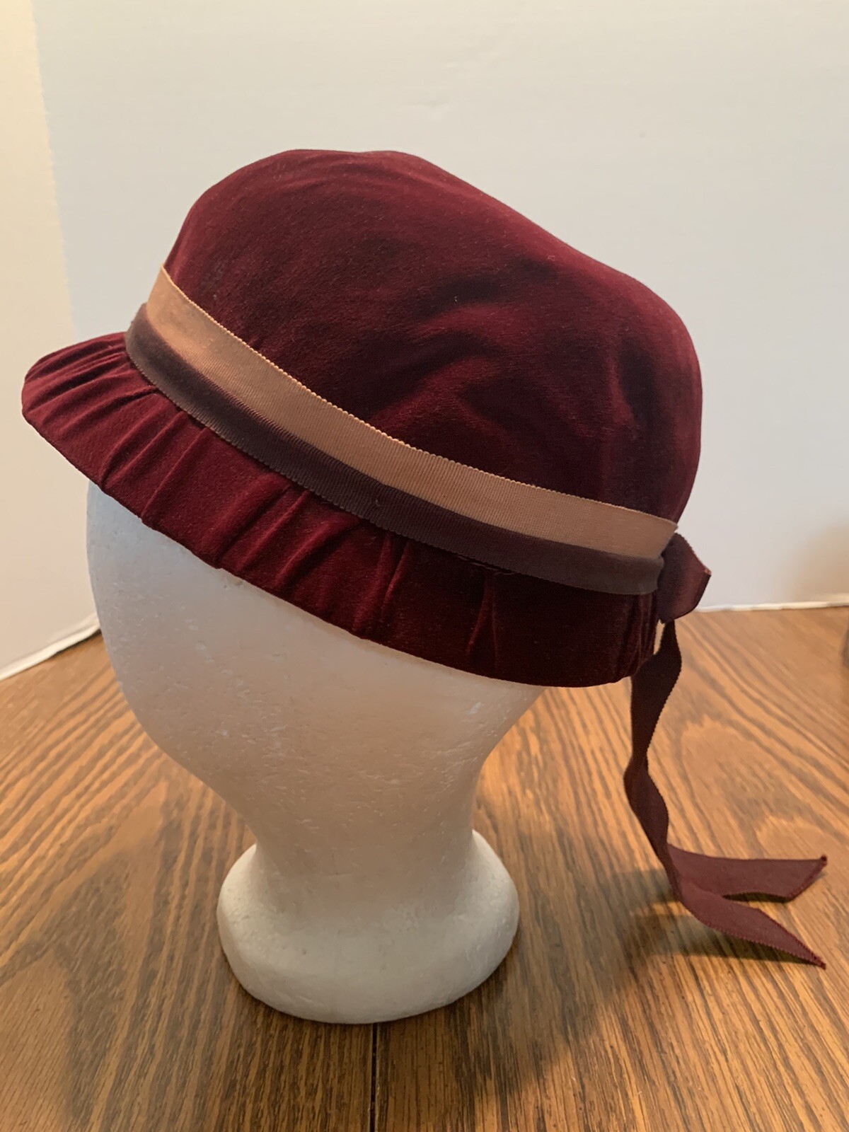 Vintage Ladies Hat, Bonnet Style, Maroon Velour w/Ribbons | eBay
