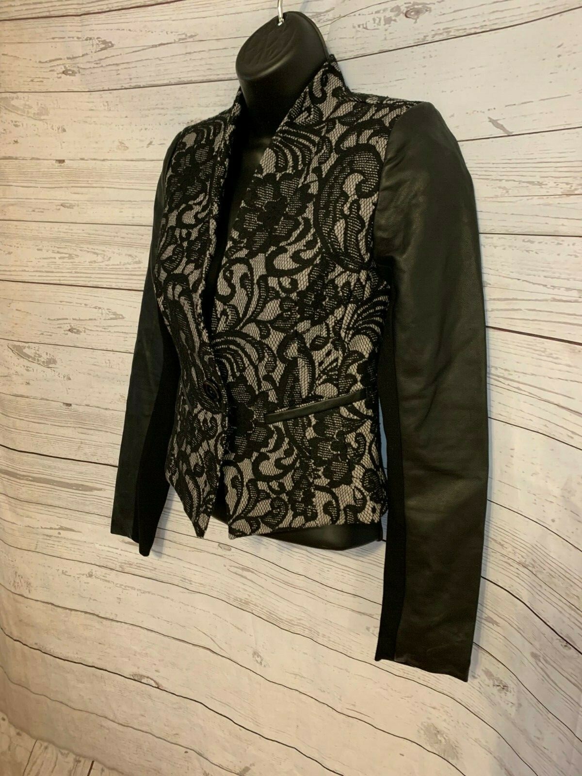 XOXO Juniors Bonded Lace Leather Sleeve Jacket Black … - Gem