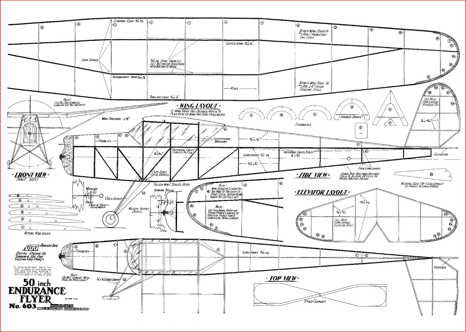 Guillows Model Airplane Plans (FF): 50" Endurance Flyer Cabin Rubber ...