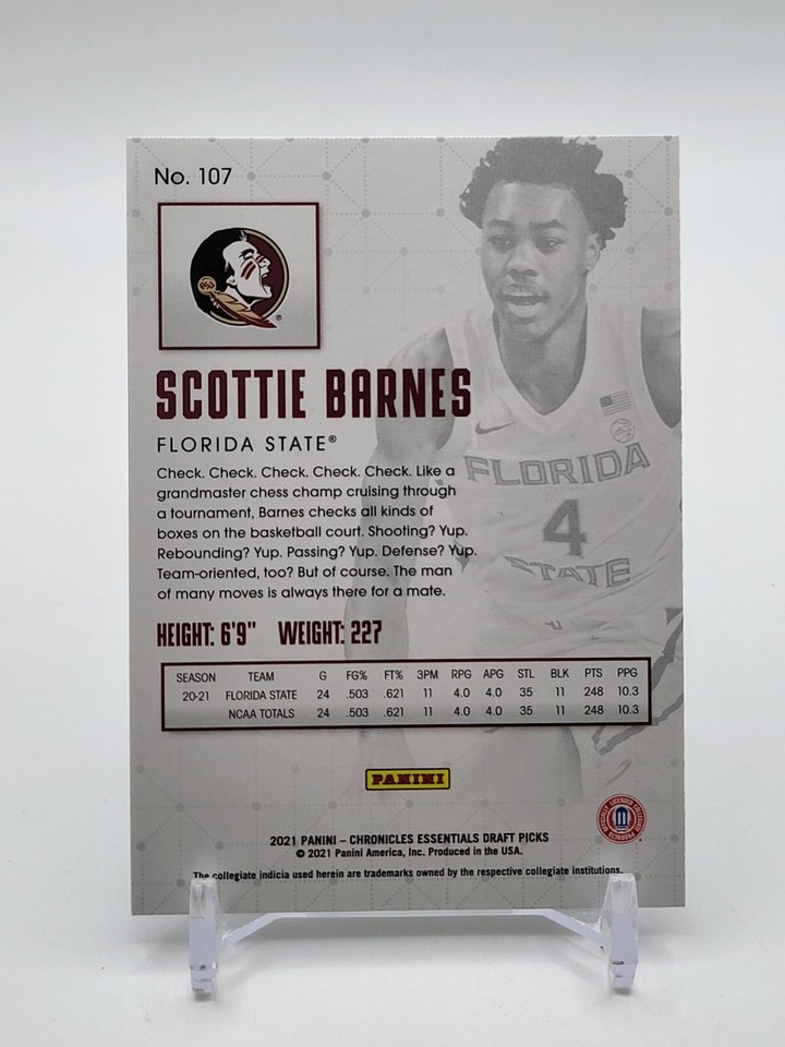 Scottie Barnes ROOKIE CARD 2021 Panini Chronicles Essentials Draft ...