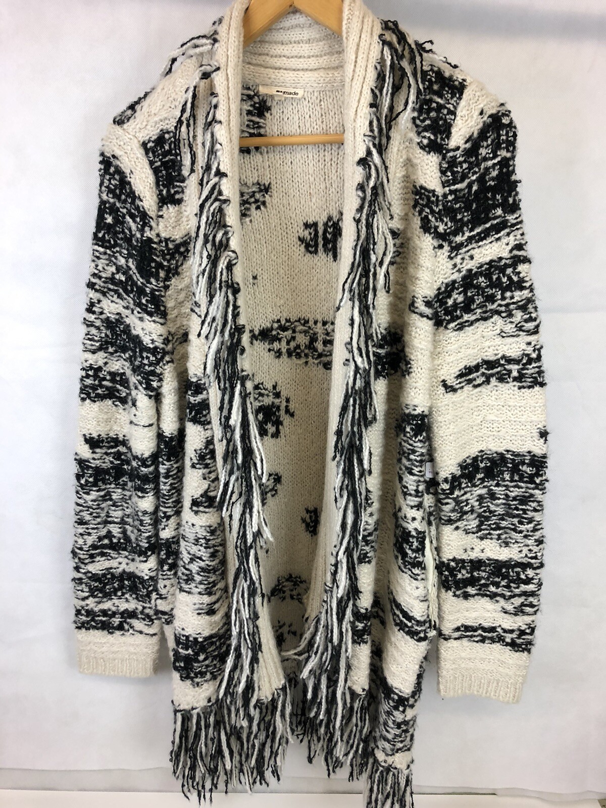 Women’s LA Made Petite S Long Open Front Knit Cardigan Fringe Wool ...