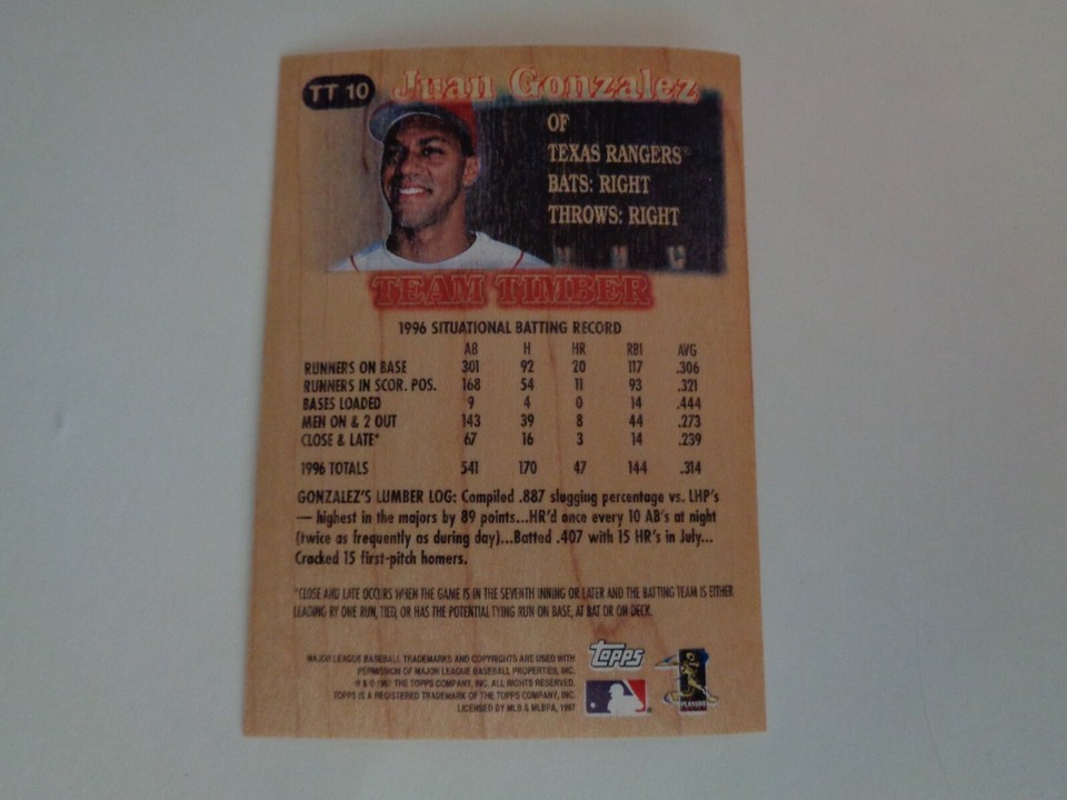 1997 Topps Team Timber Juan Gonzalez Card #TT10 | eBay