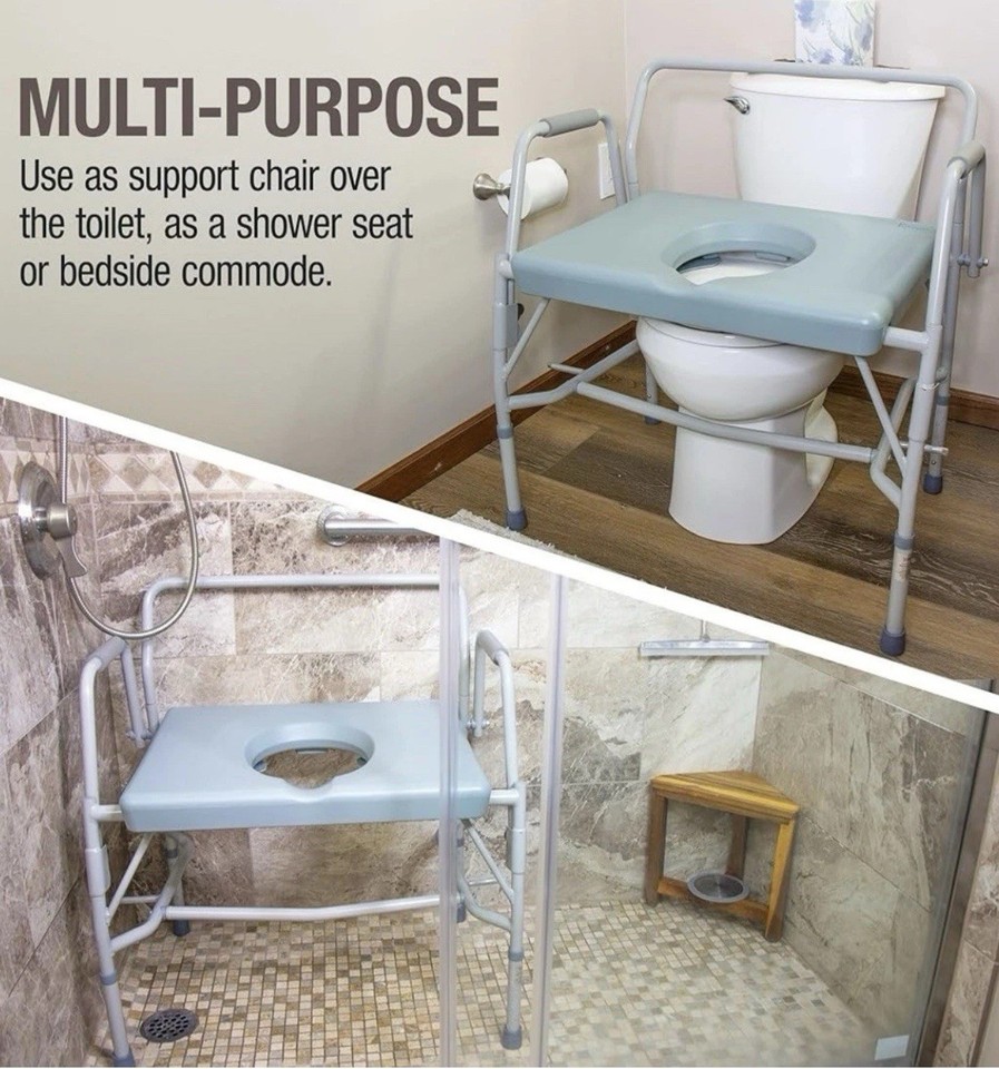 DMI Drop Arm Portable Toilet Commode, Extra-Wide Seat, 500 Pound Weight ...