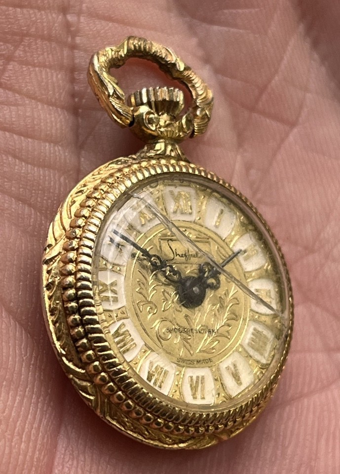 Vintage Sheffield Gold Tone Pocket Watch Pendant -Swiss Made - Manual ...