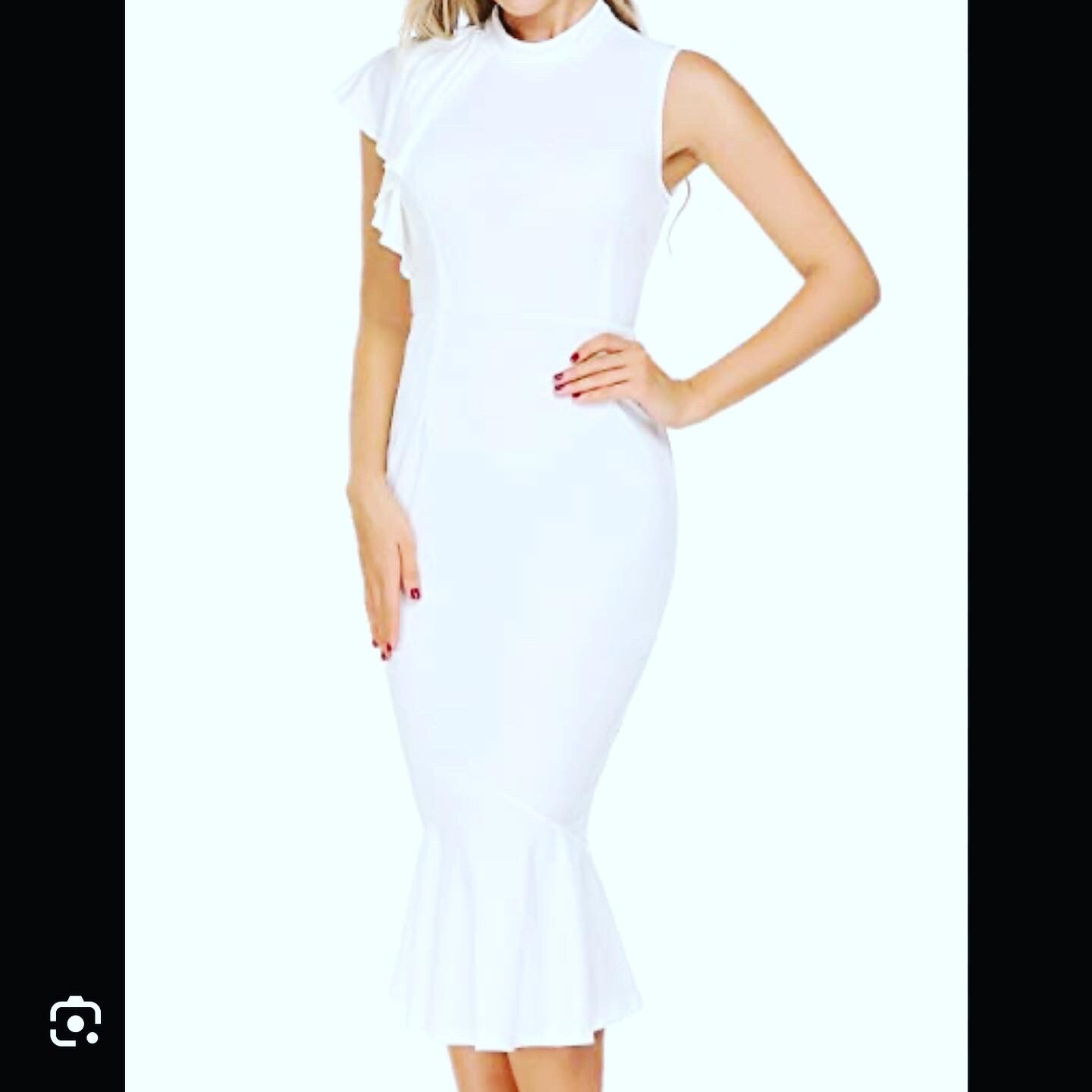 🔥 NWOT FINEJO WHITE RUFFLE COCKTAIL FORMAL CONTOUR MIDI STRETCH DRESS M ...