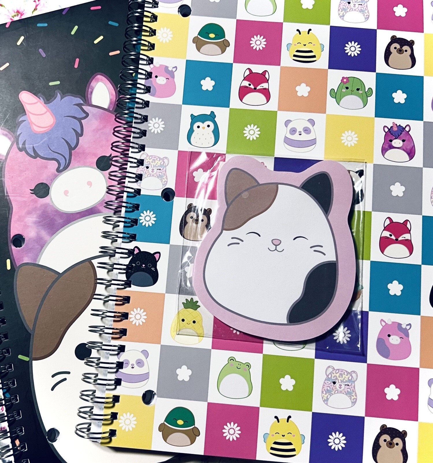 2 x Squishmallows Spiral Notebooks + Cam Cat Sticky Note Pad Journaling ...