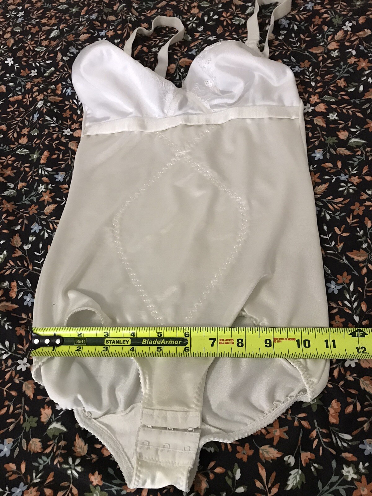 Vintage white Sears BODYSUIT Lace NYLON Stretch Satin Panty Teddy 34D ...