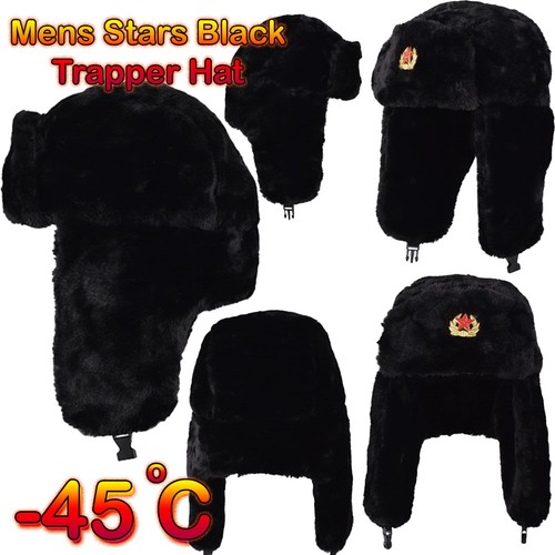 New Black Trapper Hat Star Badge Faux Fur Cossack Ear Flaps Russian Warm Cap | eBay