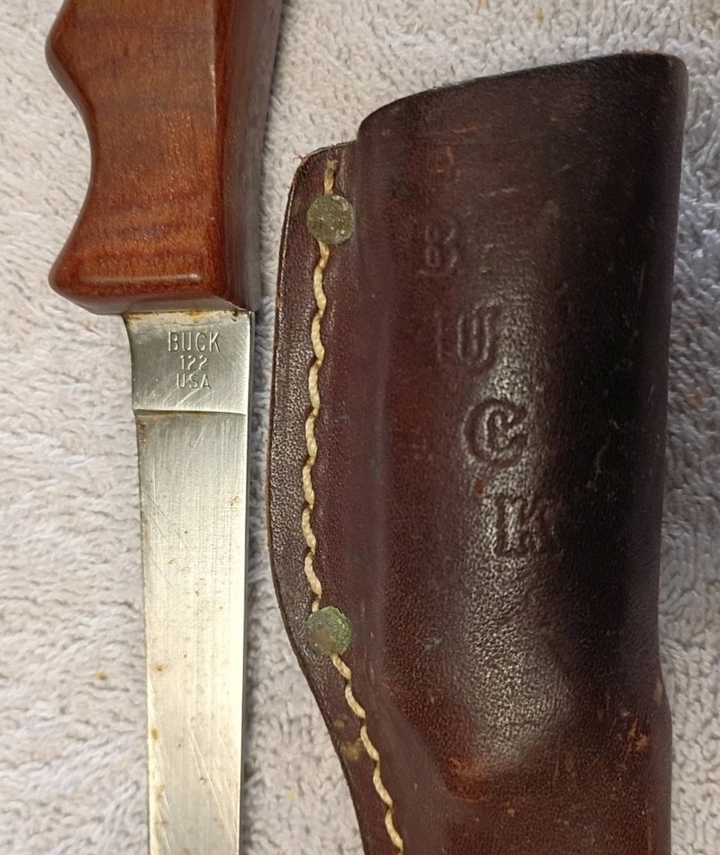 Buck USA 122 wood handle filet fishing knife with original leather ...