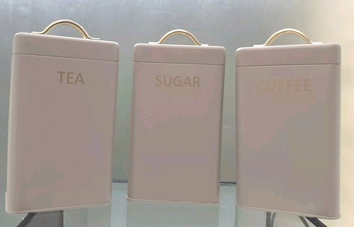 Tea, Coffee and Sugar, Metal Caddie Set. Matt Light Brown with gold ...