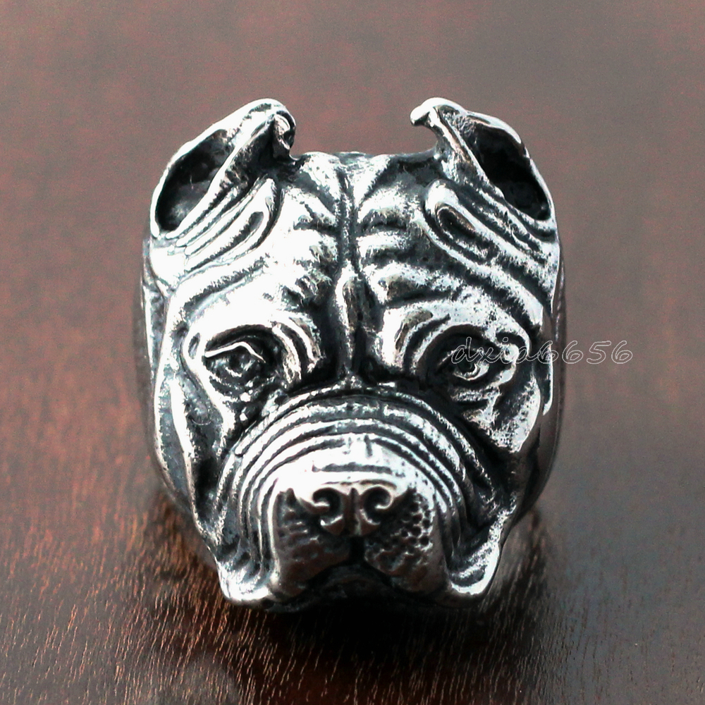 Retro Pitbull Pit Bull Dog 316L Stainless Steel Mens Biker Rocker Punk ...