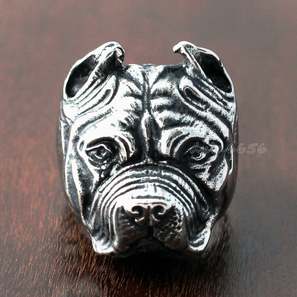 Retro Pitbull Pit Bull Dog 316L Stainless Steel Mens Biker Rocker Punk ...