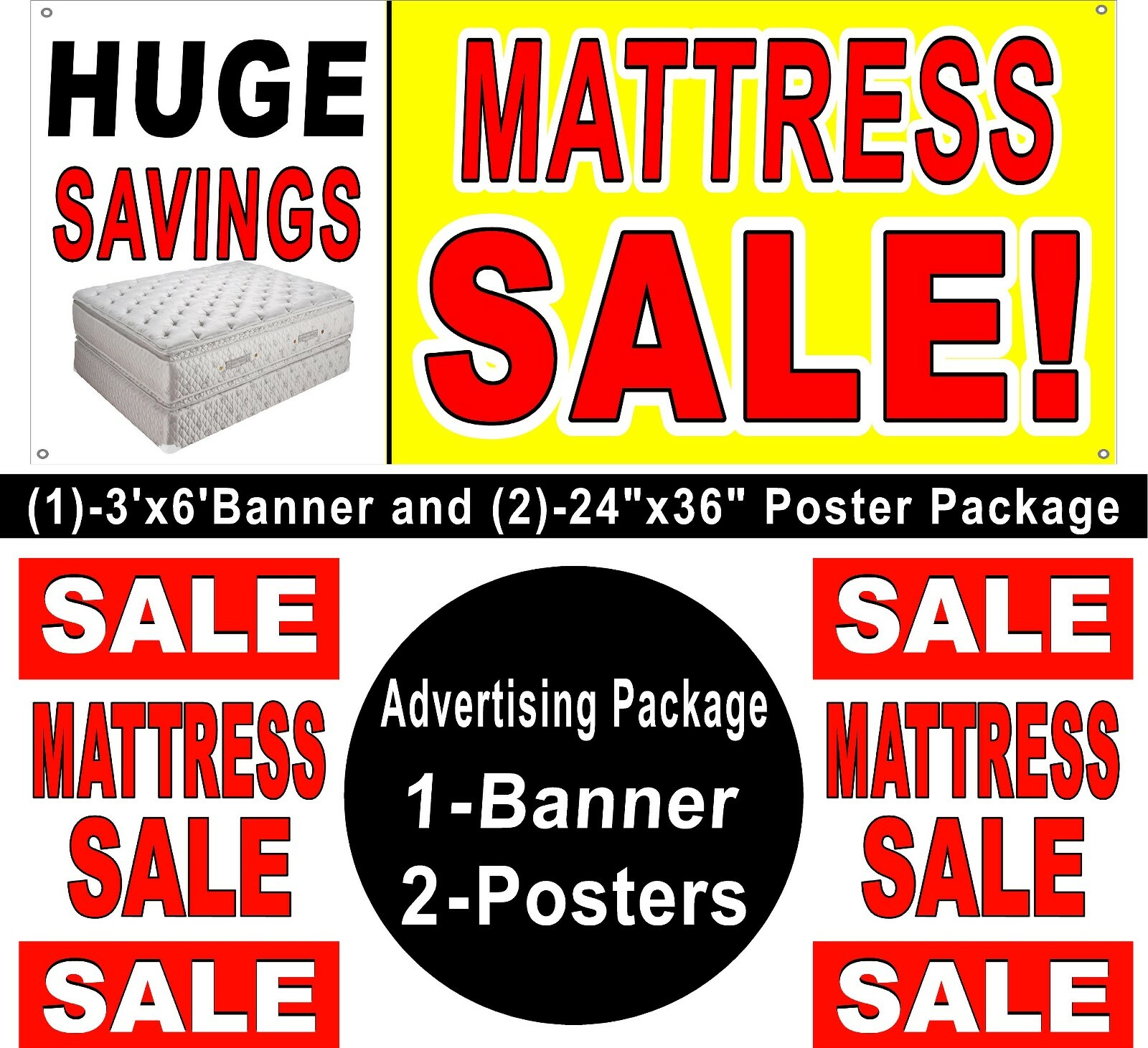 Mattress Sale Sign Package (2)-24"x36" posters & (1)-3'x6' banner | eBay