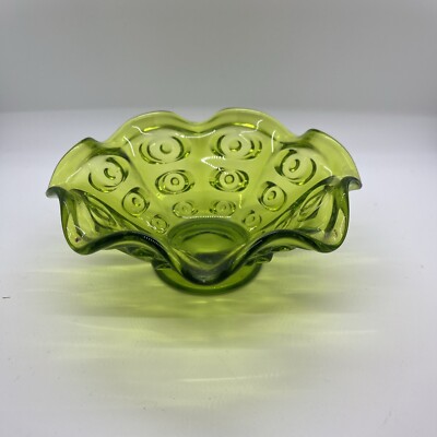 6" Viking MCM Lime Green Ruffled Edge Yesteryear Bullseye Candy Bowl ...