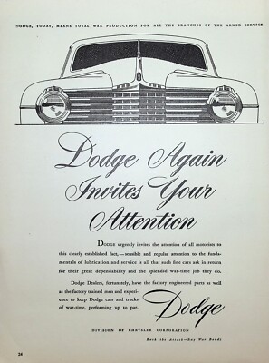VINTAGE 1940s Print Ad ~ Dodge ~ Again Invites Your Attention ~ "Buy ...