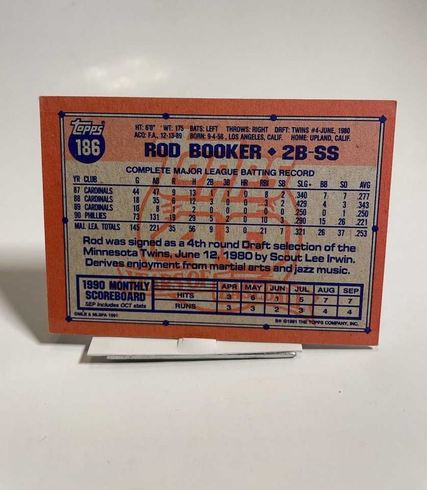 1991 Topps Desert Shield #186 Rod Booker Philadelphia Phillies Baseball ...