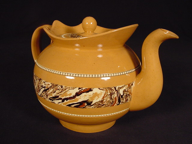 VERY RARE c1800 AGATE DECORATED TEAPOT with LID MOCHA MOCHAWARE YELLOW ...