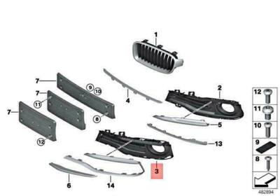 OEM BMW F30 F31 318I 320I 320IX 325D PARTIALLY OPEN GRID RIGHT ...