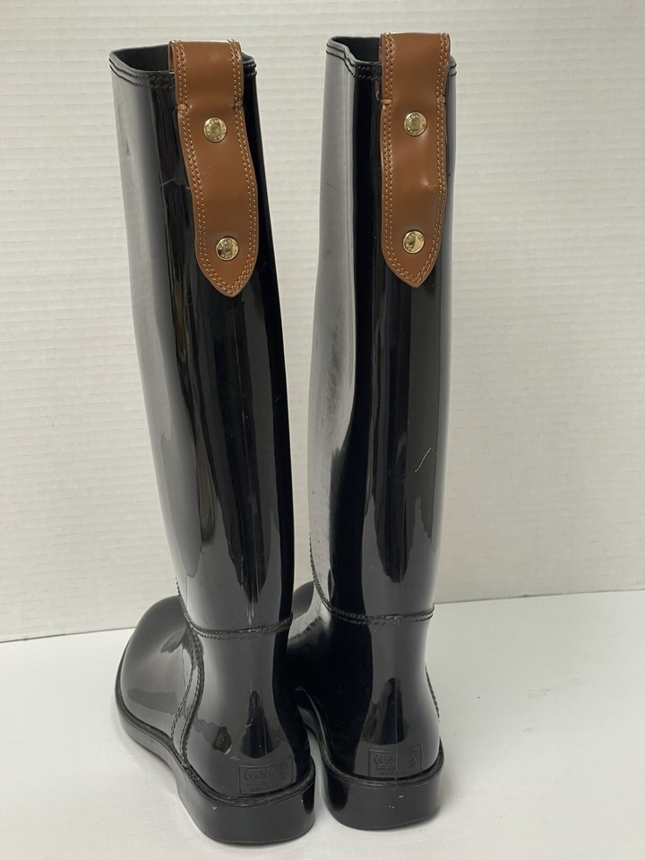 Coach Sz 8 Tall Rubber Riding Wellington Rain Boots Preppy Classic ...