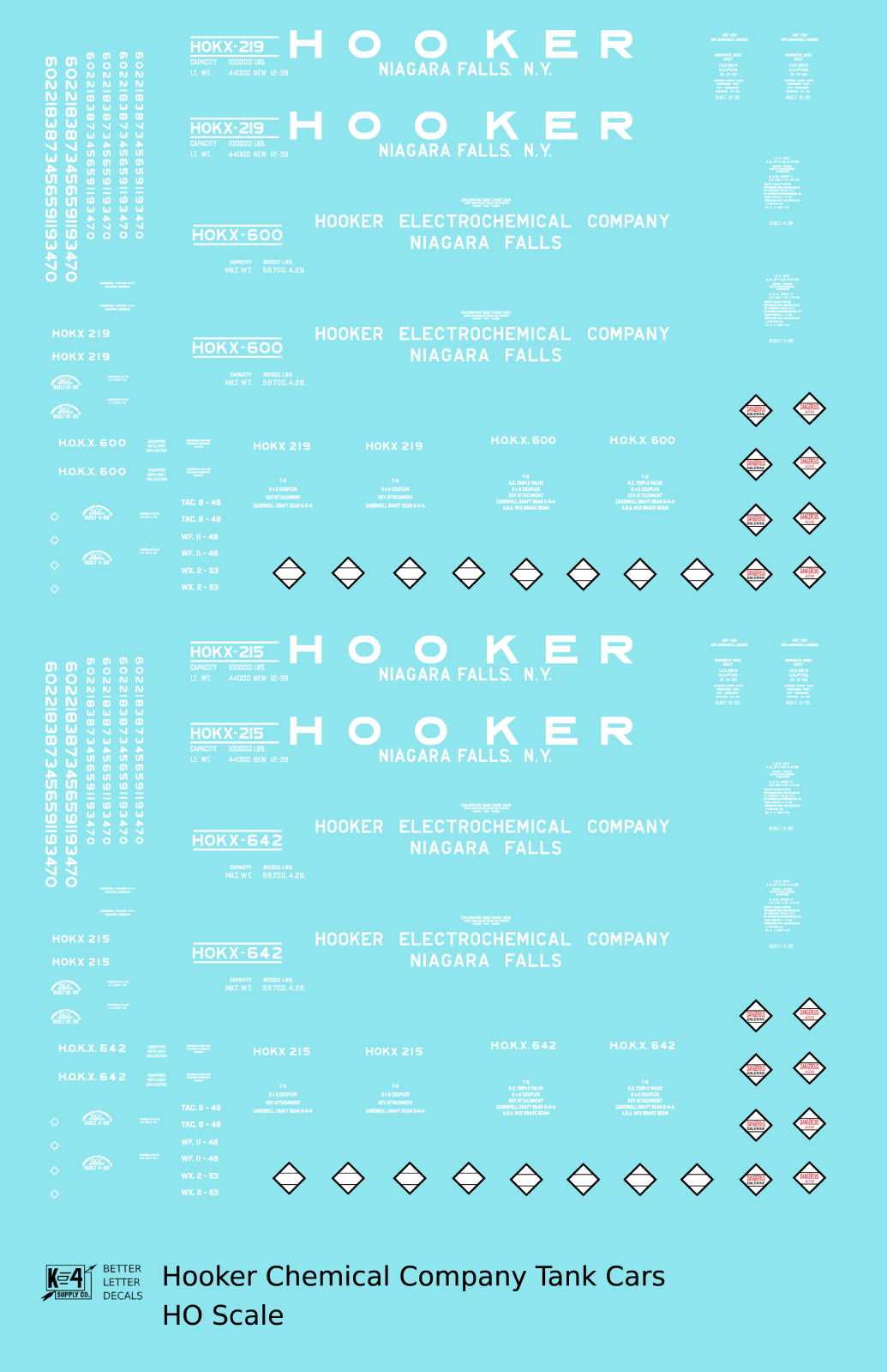K4 HO Scale Decals Hooker Chemical / Electrochemical Tank Car Niagara ...