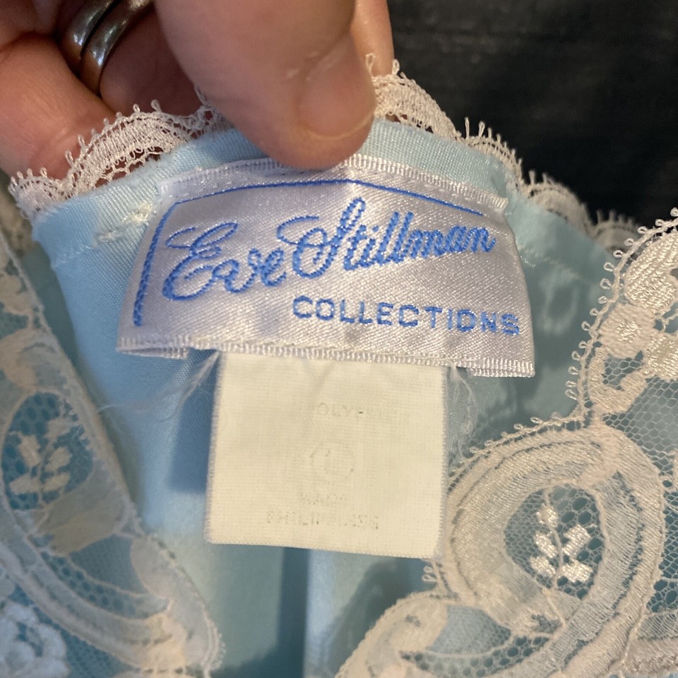 Eve Stillman Vintage negligee collection 80s Nightgown Pale Blue Beige ...