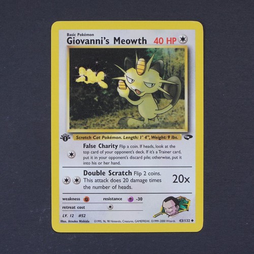 GIOVANNI'S MEOWTH Gym Challenge 1ST EDITION UNCOMMON Pokemon Card 43/ ...