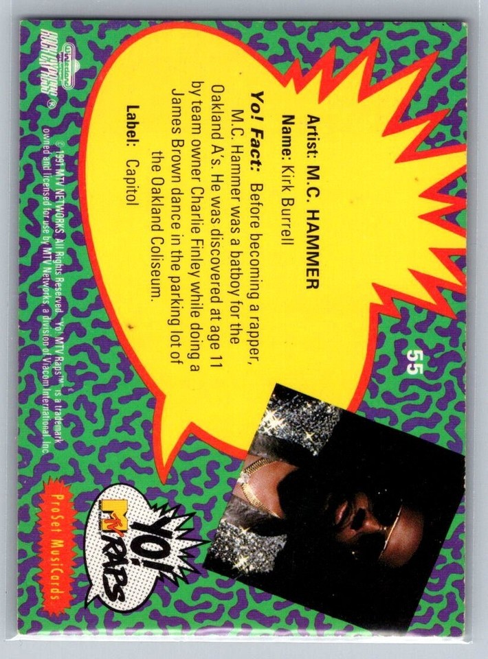 1991 MTV Networks - YO MTV Raps Trading Card #55 MC Hammer | eBay