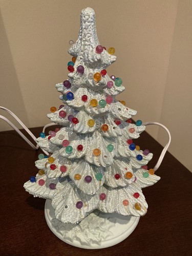 Vintage Pearl White Ceramic Christmas Tree Plug-In Night Light 10 inch ...