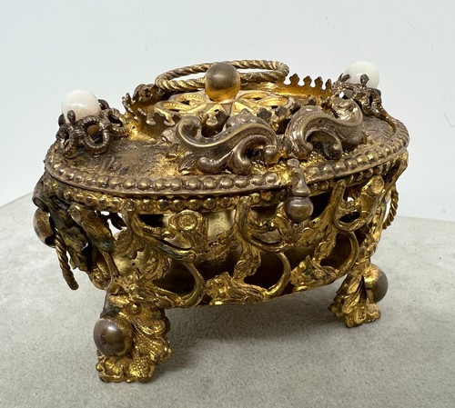 Antique Italian Louis XV Gilt Copper Openwork Filigree Jewelry Box 19th ...