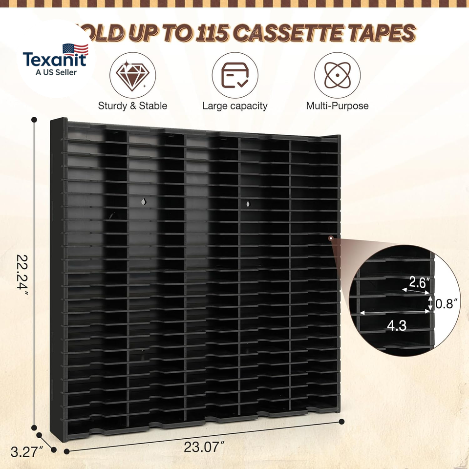 115-Slot Cassette Tape Storage Organizer Rack, Wall Mount Cassette Tape ...