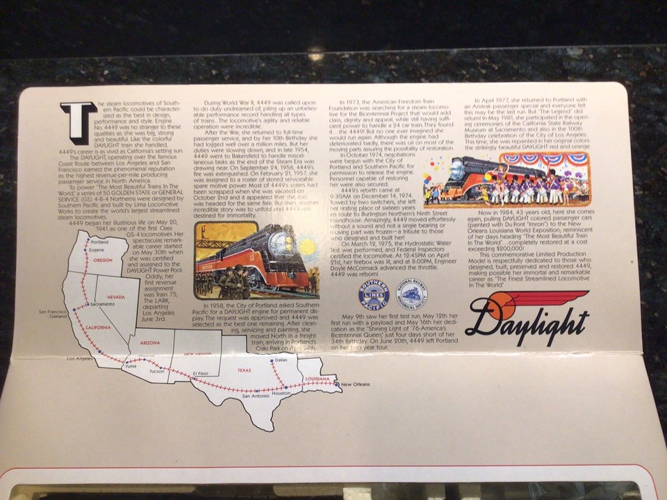 Bachmann HO Gauge “THE DAYLIGHT“ GS4 4-8-4 Loco & 48’ TENDER Southern ...