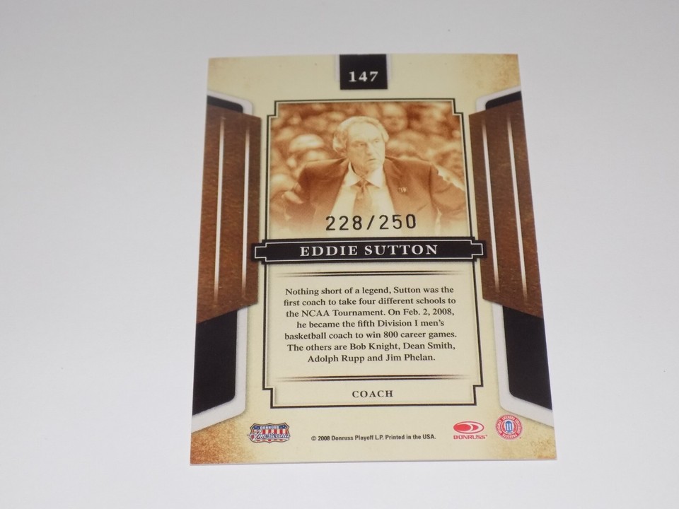 2008 Donruss Americana Sports Legends Eddie Sutton Card #147 Serial ...