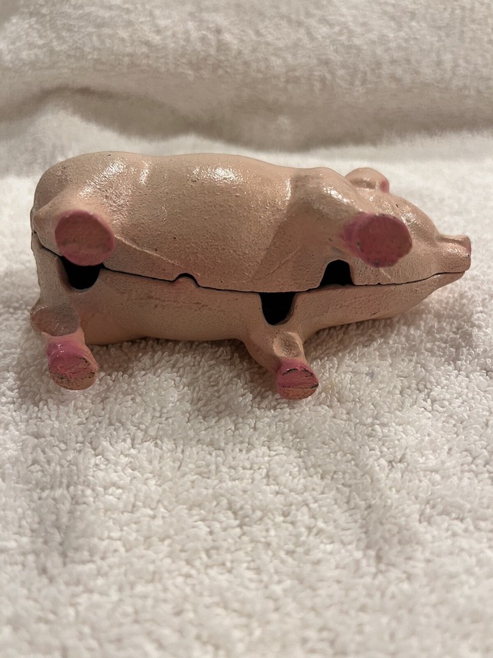 THE CUTEST Old Vintage Petite Cast Iron Metal PIG PIGGY BANK Country ...