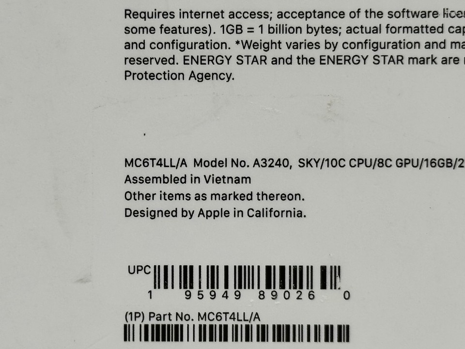 Apple MacBook Air A3240 MC6T4LL/A M4 16GB 256GB SSD Sequoia 15.3 Sky ...