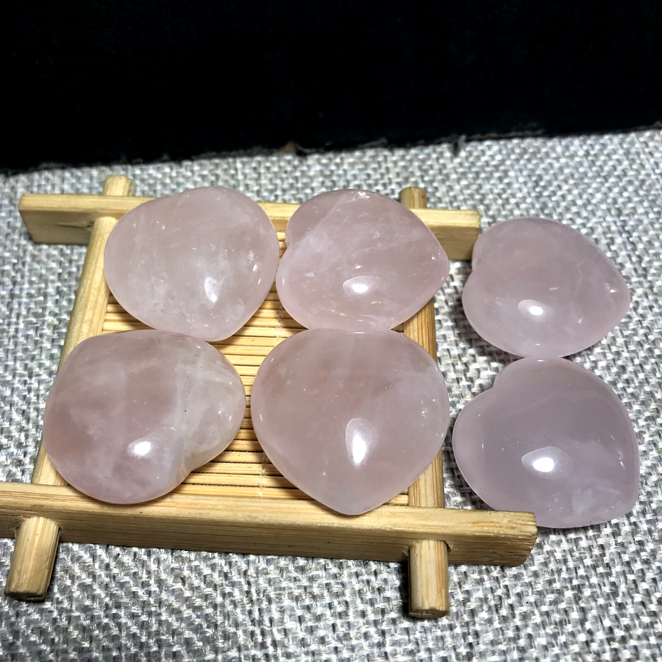 112g 6pcs Natural Pink Rose heart shape Quartz Crystal heart Healing ...
