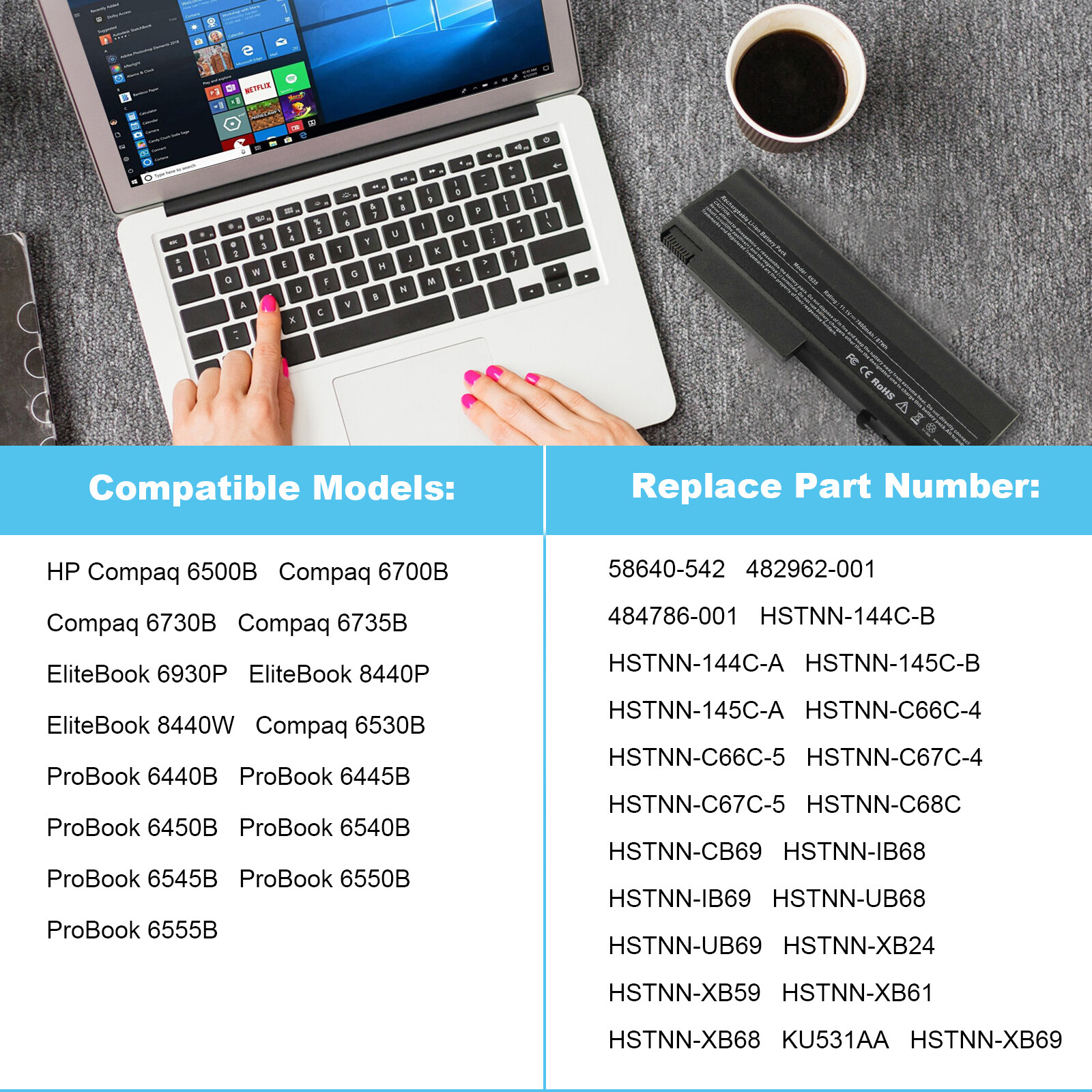 87Wh 6530B Battery For HP EliteBook 6930P 8440P 8440W ProBook 6545B ...