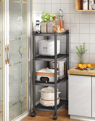 4 Tier Storage Shelves for Storage with Rolling Wheels, Adjustable ...